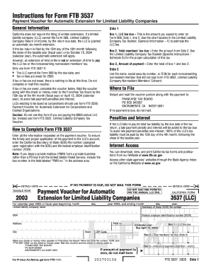 Fillable Online Instructions for Form FTB 3537 Payment Voucher for ...
