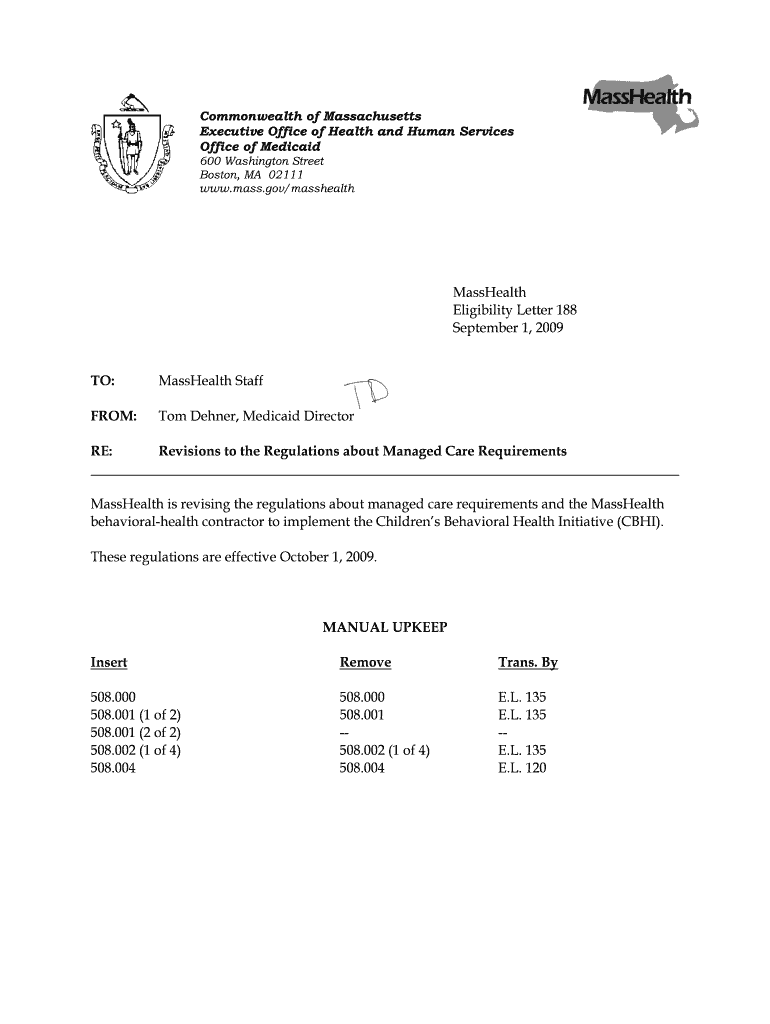 MassHealth Eligibility Letter 188 September 1, 2009 TO - Mass - mass ...