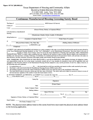 Fillable Online Continuous Manufactured Housing Licensing Surety Bond ...