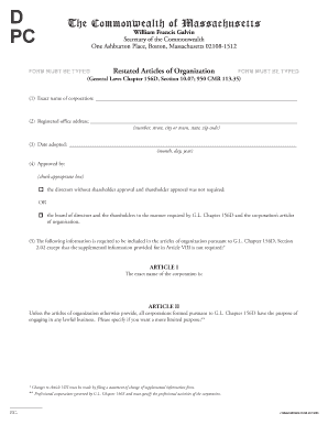 Fillable Online sec state ma 35) (1) Exact name of corporation ...