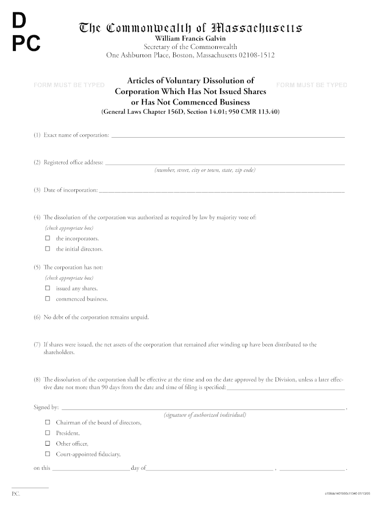 Fillable Online Articles of Voluntary Dissolution Fax Email Print ...