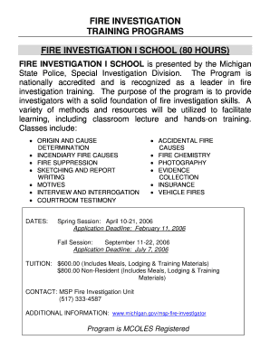 Fillable Online michigan FIRE INVESTIGATION TRAINING PROGRAMS ...