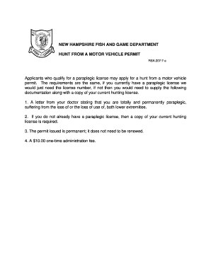 Fillable Online Hunt from a Motor Vehicle - New Hampshire Fish and Game ... Fax Email Print ...