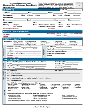 Fillable Online health state tn Haemophilus Influenzae Case Report Form ...