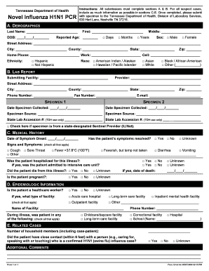 Fillable Online health state tn tennessee department of health h1n1 ...