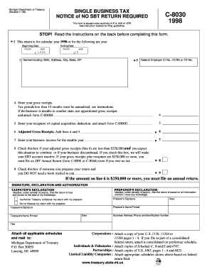 Fillable Online michigan Form C-8030, Notice of No SBT Return Required ...