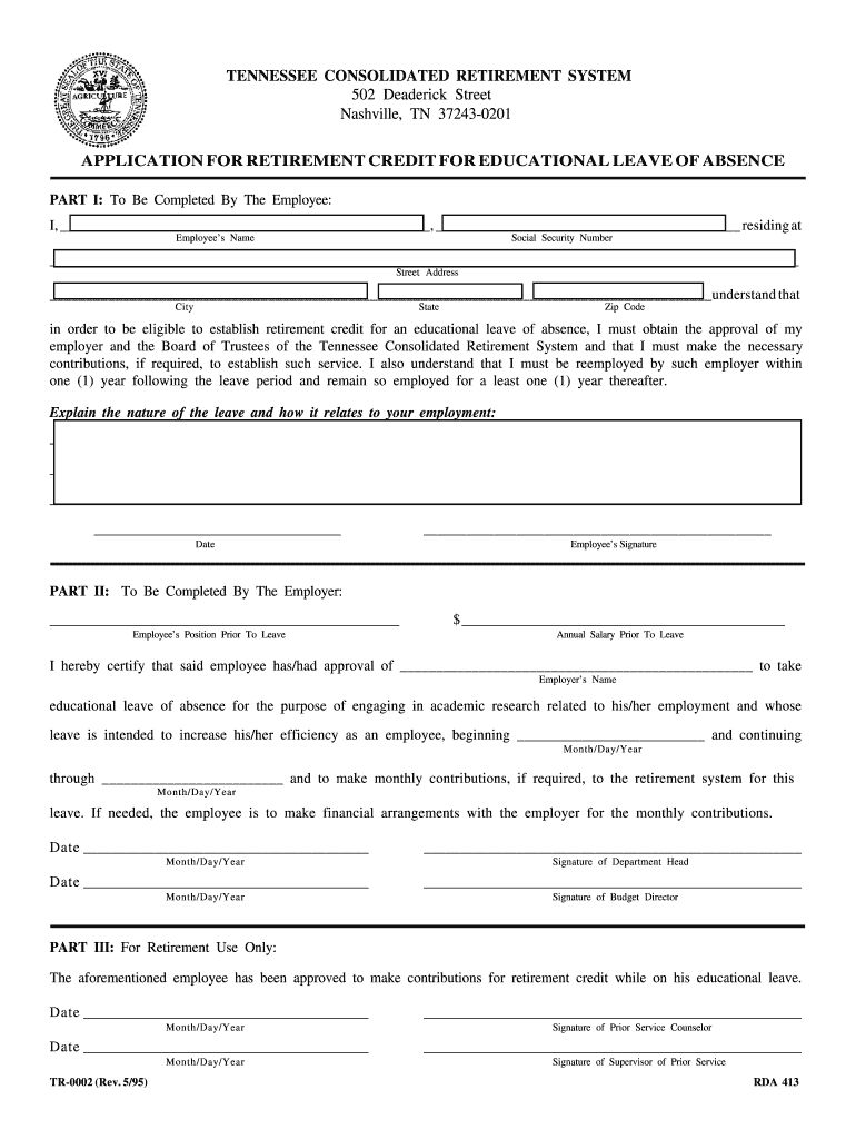 Fillable Online Application for Retirement Credit for Educational Leave ...