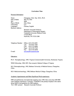 Fillable Online mc vanderbilt Curriculum Vitae Personal Information ...