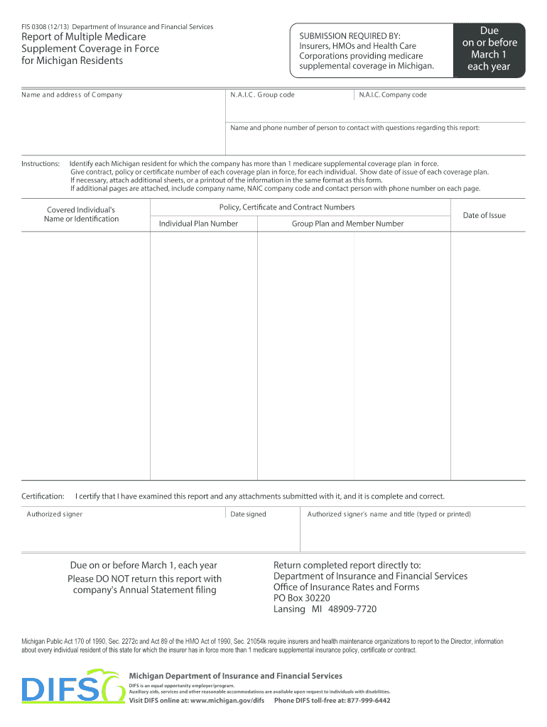 Report of Multiple Medicare Supplement - State of Michigan: Fill out ...