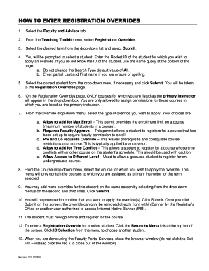 Fillable Online Instructions for Entering Registration Overrides Fax ...