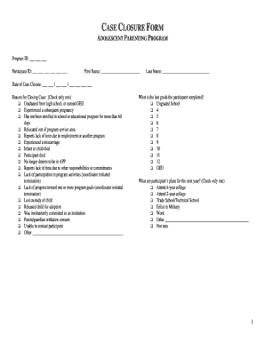 Fillable Online Adolescent Parenting Program Case Closure Fax Email ...