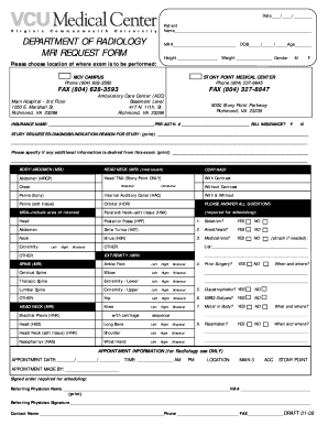 Fillable Online radiology vcu Date / / Patient Name DEPARTMENT OF ...