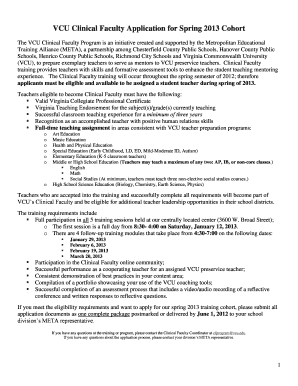 Fillable Online VCU Clinical Faculty Application for Spring 2013 Cohort ...