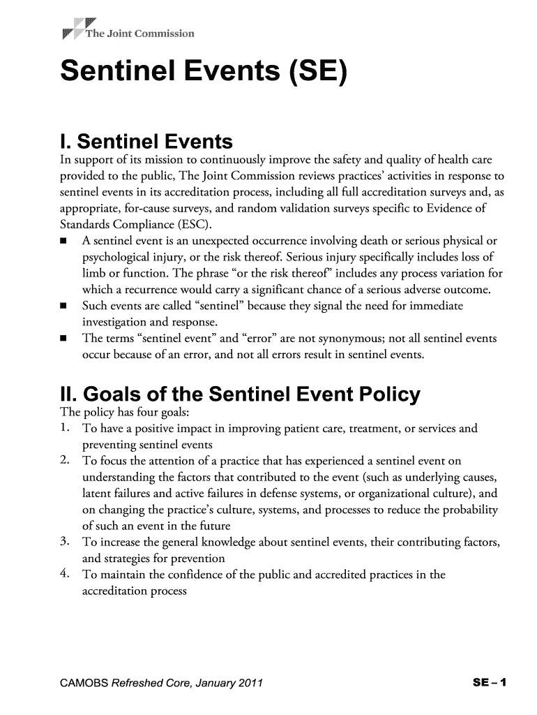Fillable Online jointcommission Sentinel Events - jointcommission Fax ...