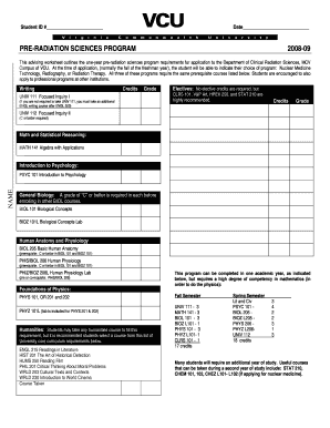 Fillable Online Pre-Radiation Sciences Program Requirements Fax Email Print - pdfFiller
