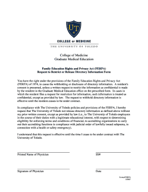 Fillable Online FERPA Request to Restrict or Release Directory ...