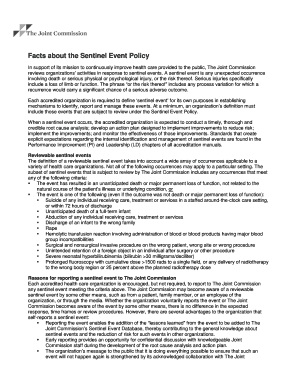 Fillable Online jointcommission Facts about the Sentinel Event Policy ...