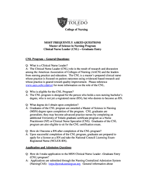 Fillable Online utoledo utmc master of science in nursing graduate entry clinical nurse leader ...