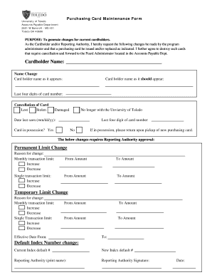 Fillable Online utoledo P-Card Maintenance Form - The University of ...