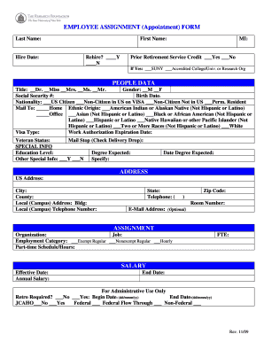 Fillable Online research downstate Employee Assignment Form (word ...