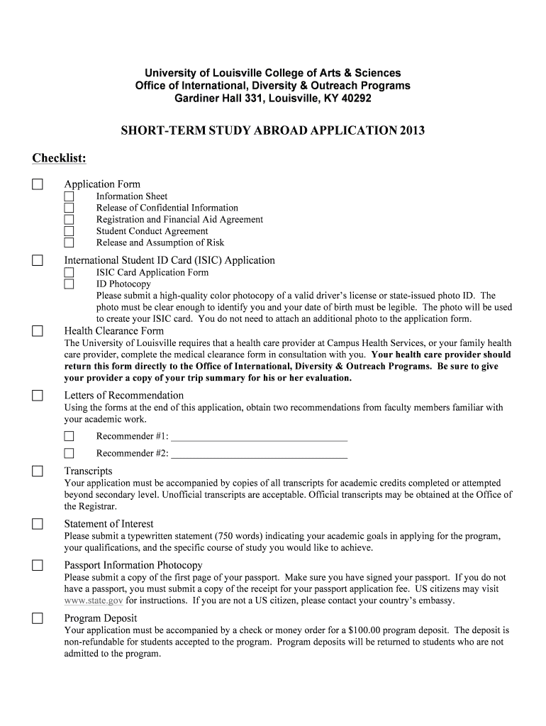 Fillable Online Short-Term Study Abroad Application Fax Email Print - pdfFiller