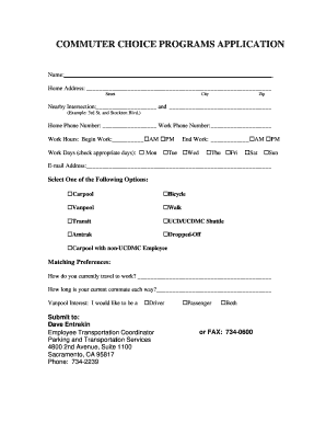 Fillable Online ucdmc ucdavis COMMUTER CHOICE PROGRAMS APPLICATION ...