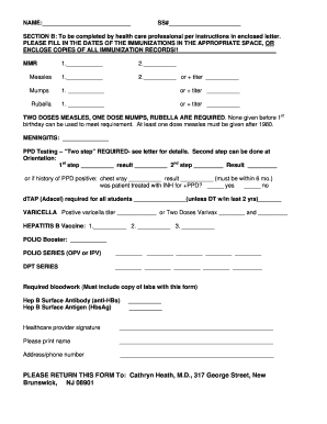 Fillable Online rwjms umdnj Immunization Form - rwjms umdnj Fax Email ...