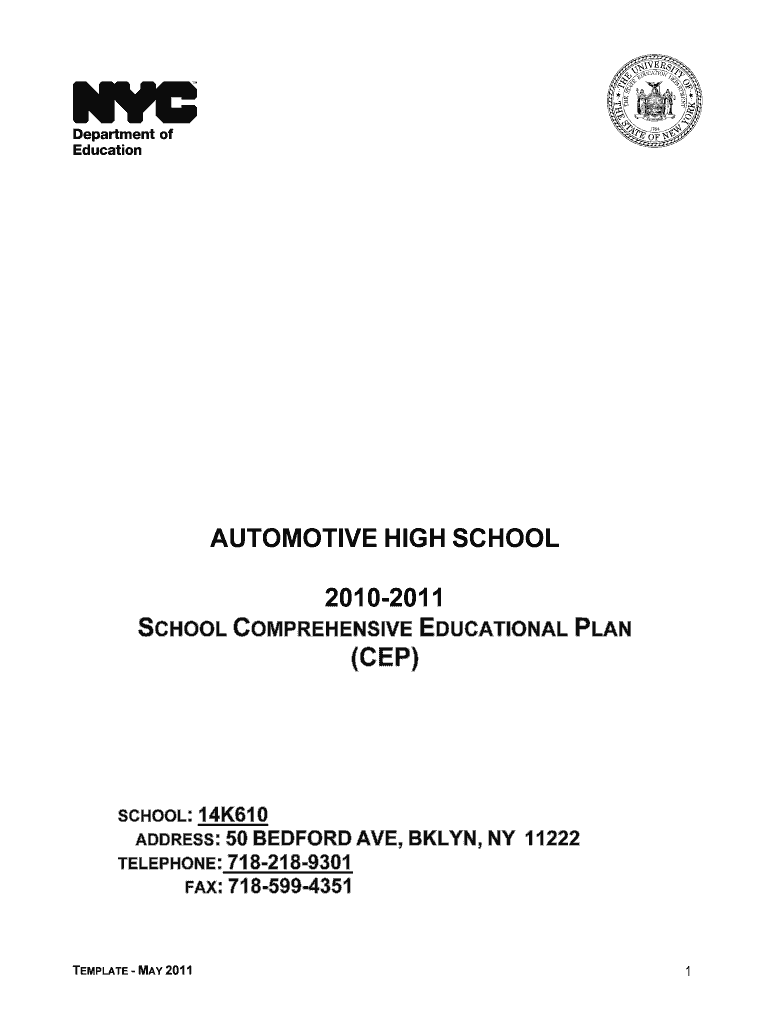 Fillable Online Automotive High School Comprehensive Educational Plan ...