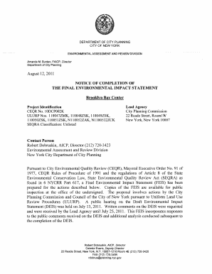 Fillable Online nyc Notice of Completion for a Final Environmental ...