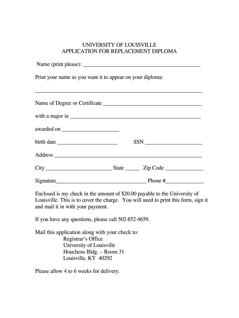 University Of Louisville Replacement Diploma Form Fill Out Sign Online DocHub