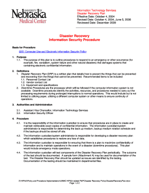Fillable Online unmc Disaster Recovery Information Security Procedure ...