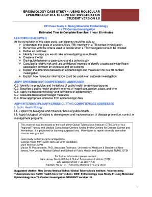 Fillable Online umdnj TB Epidemiology case study : Student Version ...