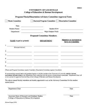 Fillable Online louisville Program/Thesis/Dissertation Advisory Committee Approval Form PDF ...