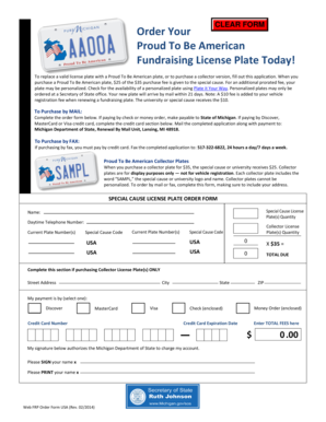 Fillable Online michigan Order your Proud to Be American license plate ...