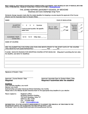 Fillable Online hopkinsmedicine Electives and Basic Clerkships Drop ...