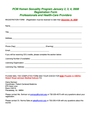 Fillable Online rwjms umdnj umdnj human sexuality form Fax Email Print ...