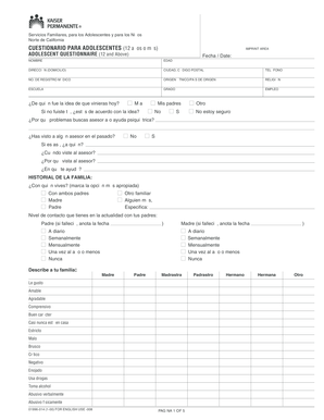 Fillable Online Adolescent Questionnaire (12 and Above) Fax Email Print ...