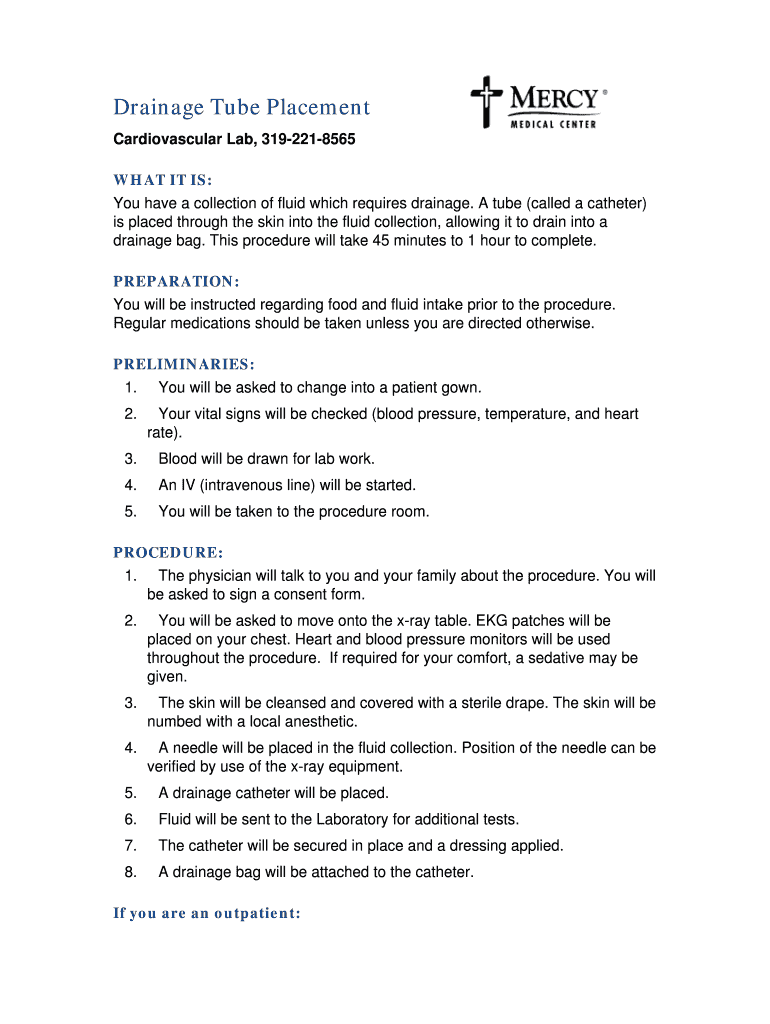 Fillable Online Drainage Tube Placement Procedure Fax Email Print ...
