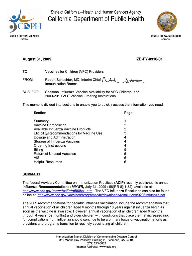 Seasonal Influenza Vaccine Letter - California Vaccines for Children ...