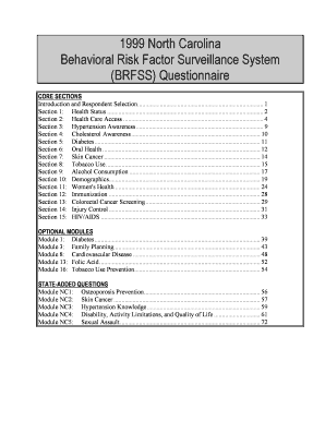 Fillable Online 1999 North Carolina Behavioral Risk Factor Surveillance ...