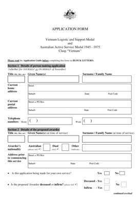 Fillable Online Vietnam and Support Medal Application Form - It's an ...