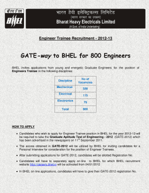 Fillable Online BHEL Engineer Trainee Recruitment Notification Fax ...
