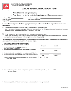 Fillable Online southalabama INSITUTIONAL REVIEW BOARD APPLICATION - southalabama Fax Email ...
