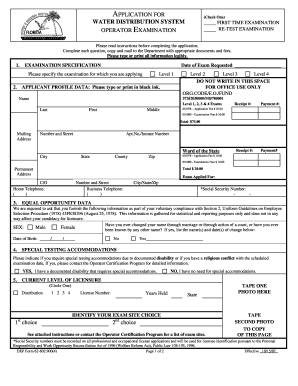 Fillable Online dep state fl APPLICATION FOR WATER DISTRIBUTION SYSTEM ...