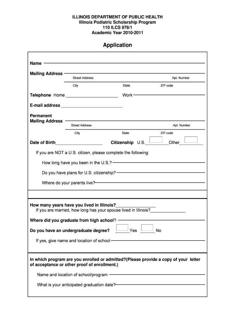 Podiatric Medicine Scholarship Application - Illinois Department of - idph state il: Fill out ...