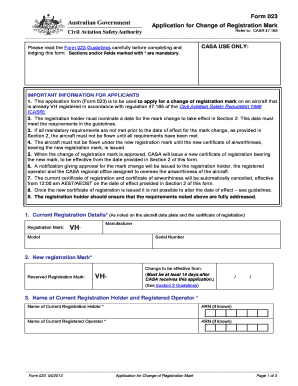 Fillable Online casa gov Form 023, Application for Change of ... - Civil Aviation Safety ...