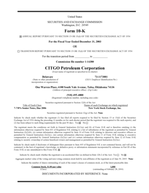 Fillable Online Form 10-K 2003 Final - Citgo Fax Email Print - pdfFiller
