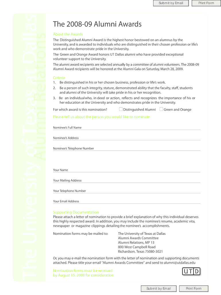 Fillable Online Alumni Awards Nomination Form Fax Email Print - pdfFiller