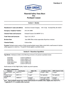 Fillable Online Material Safety Data Sheet (MSDS) for Portland Cement ...