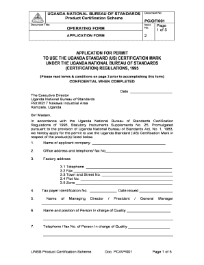 Fillable Online APPLICATION FOR LICENSE TO USE THE UGANDA CERTIFICATION ...